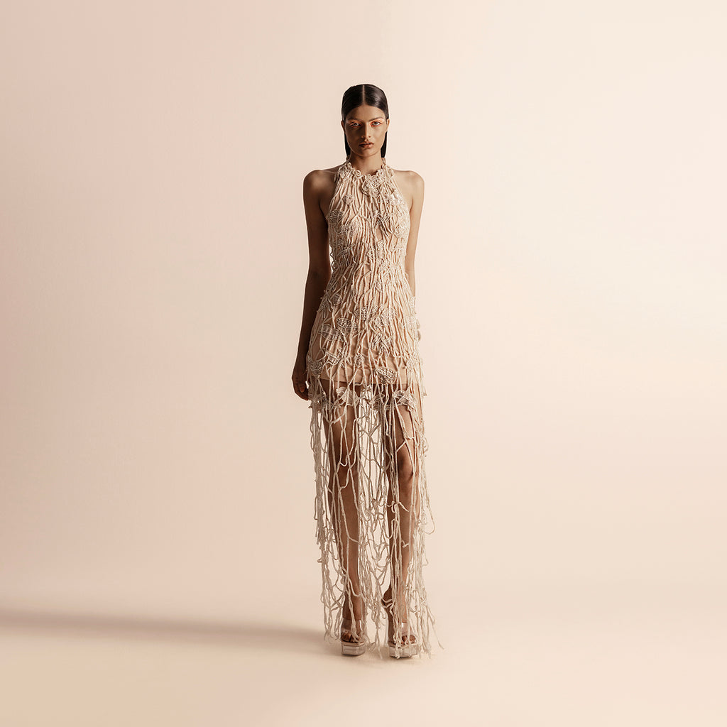 DRIP STRING HALTER NECK BACKLESS DRESS – Abhishek Sharma