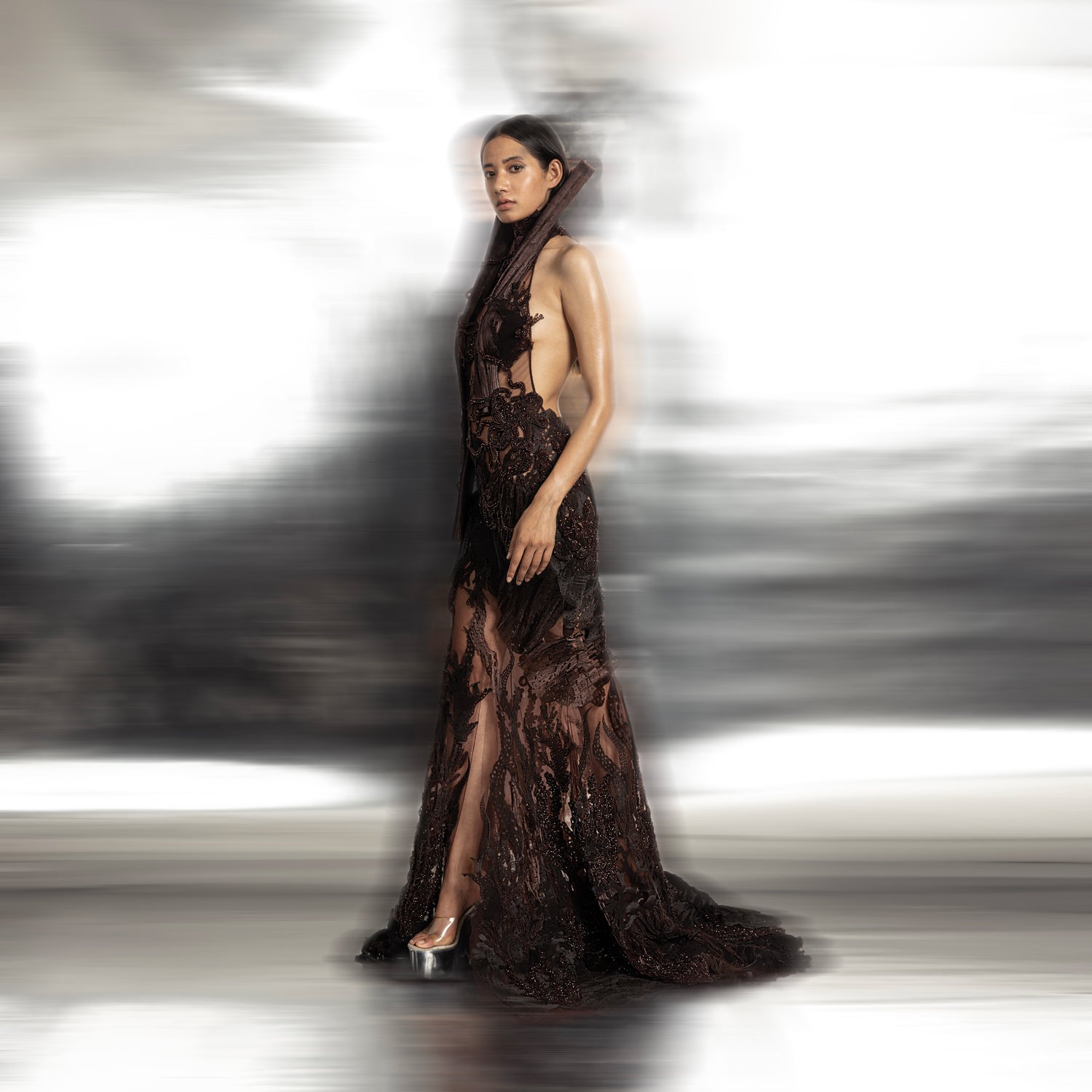 High Neck Halter Reef Neck Gown – Abhishek Sharma